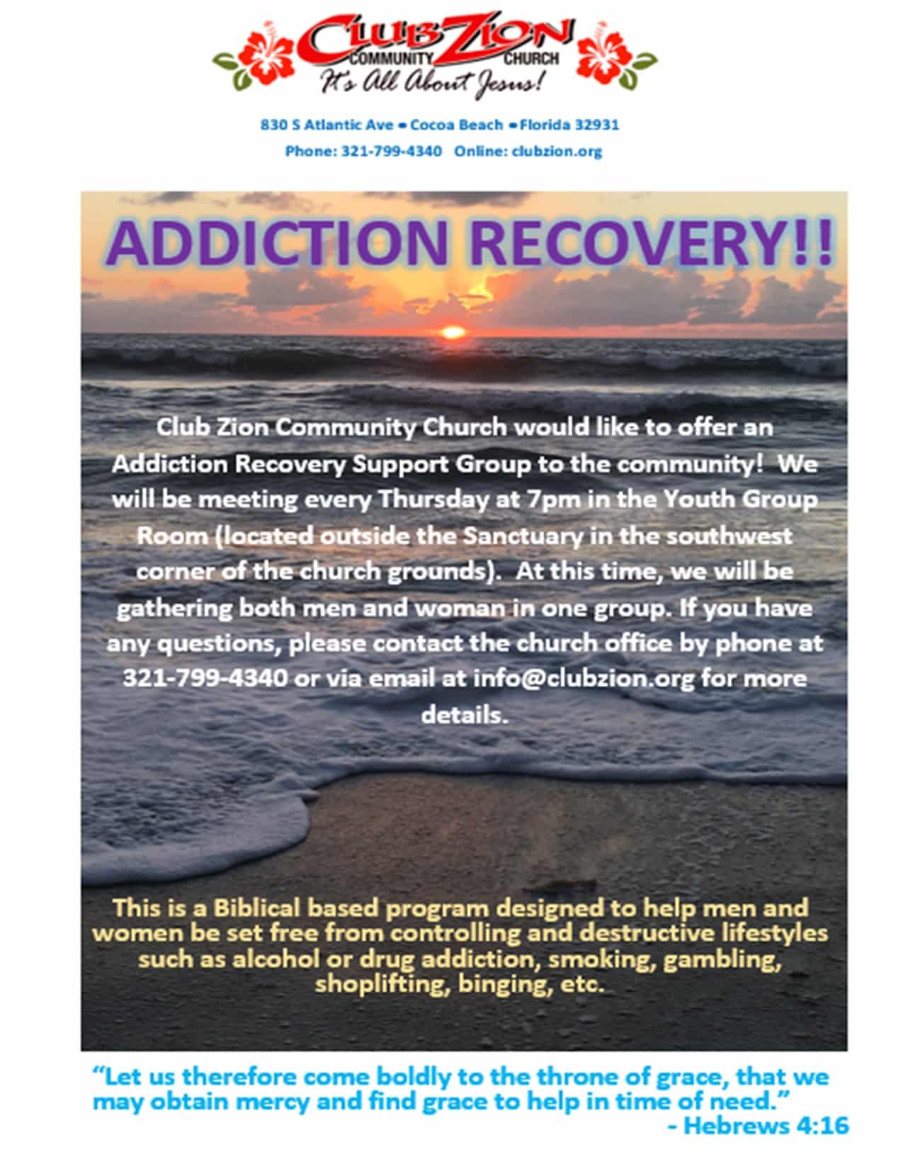 Addiction Recovery - Meets in CZ Youth Room - Club Zion Community Church